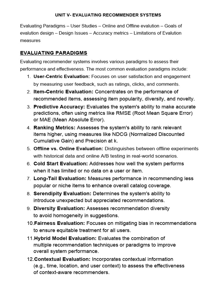 UNIT V - Recommender Systems | PDF | Accuracy And Precision | Information Science