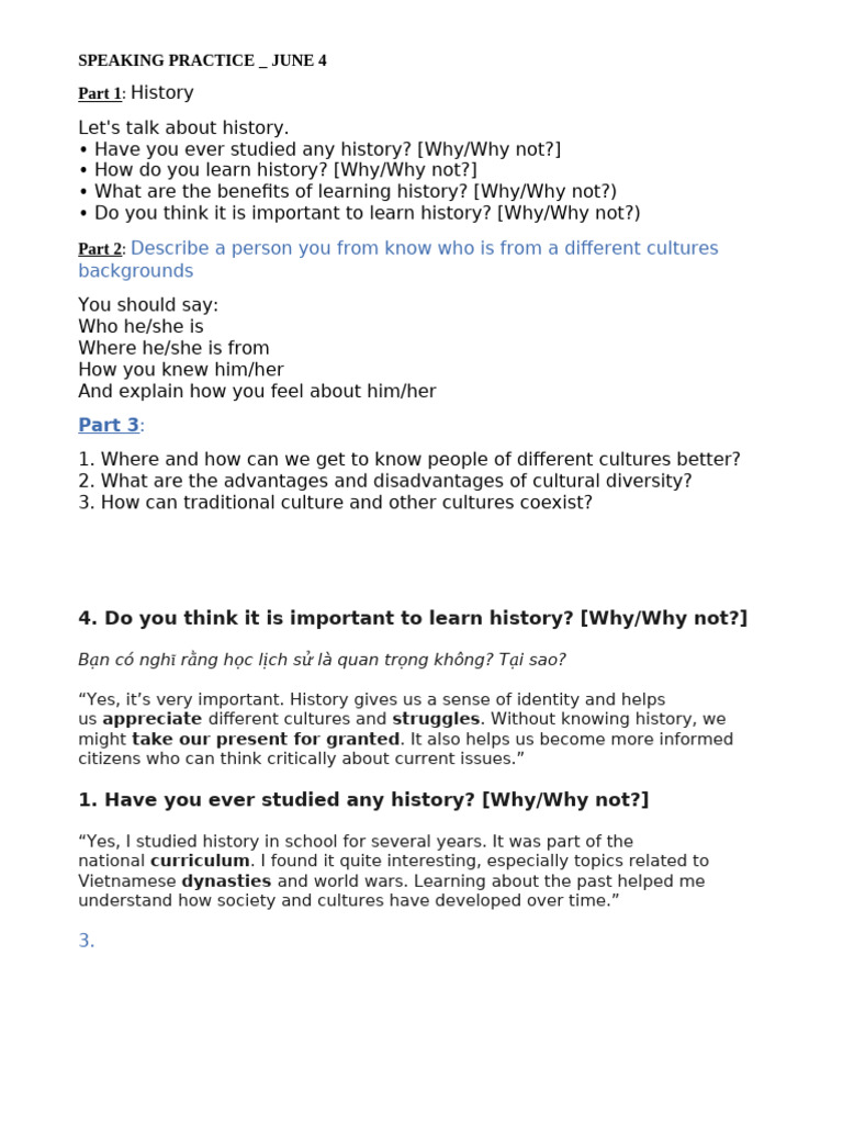 Speaking Practice - June 4 | PDF | Cultural Diversity | Liberal Arts Education