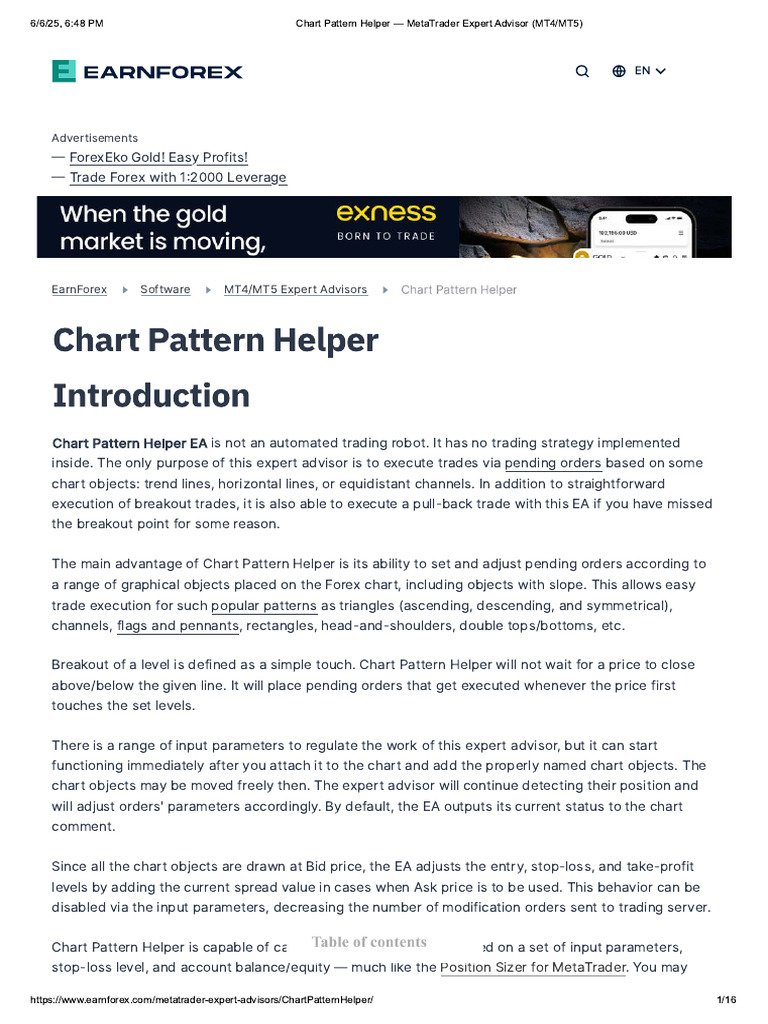 Chart Pattern Helper — MetaTrader Expert Advisor (MT4_MT5) | PDF