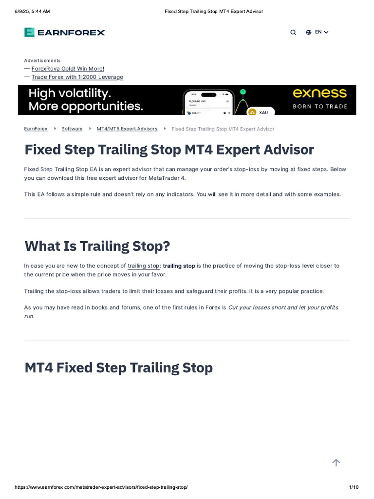 Fixed Step Trailing Stop MT4 Expert Advisor | PDF