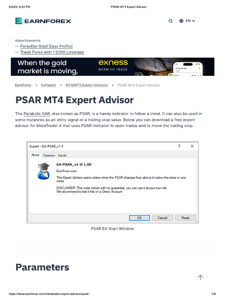 PSAR MT4 Expert Advisor | PDF