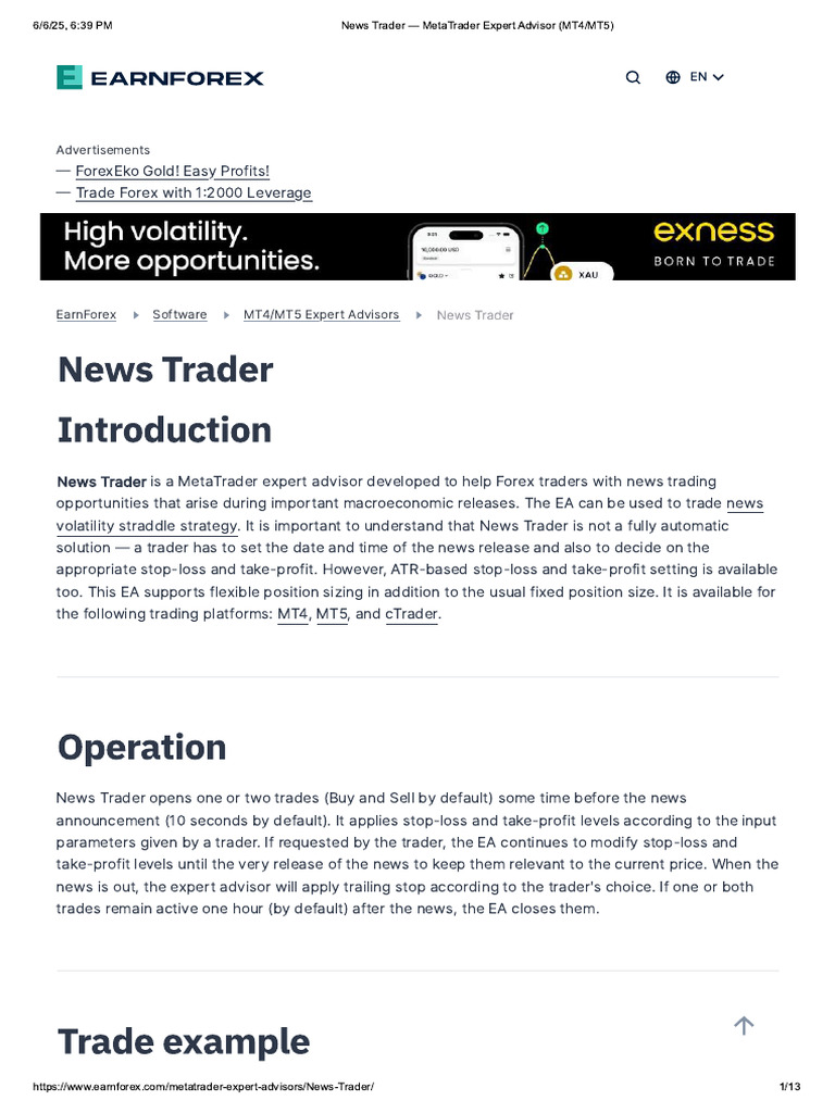 News Trader - MetaTrader Expert Advisor (MT4 - MT5) | PDF