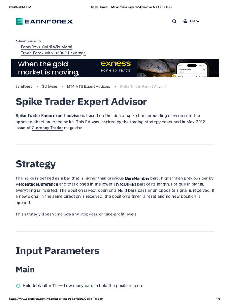 Spike Trader - MetaTrader Expert Advisor For MT4 and MT5 | PDF