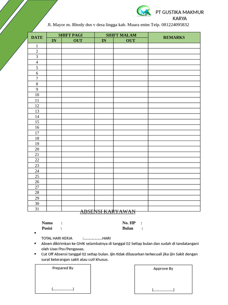 Absensi Karyawan | PDF