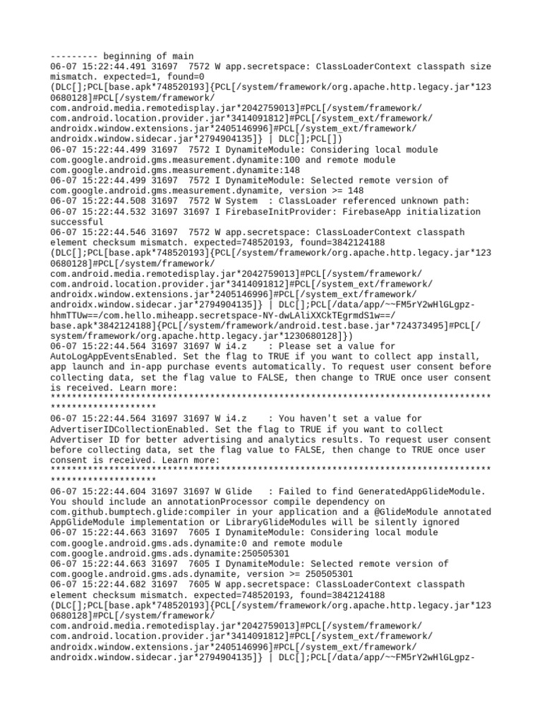 Com - Hello.miheapp - Secretspace Logcat | PDF | Operating System Technology | System Software