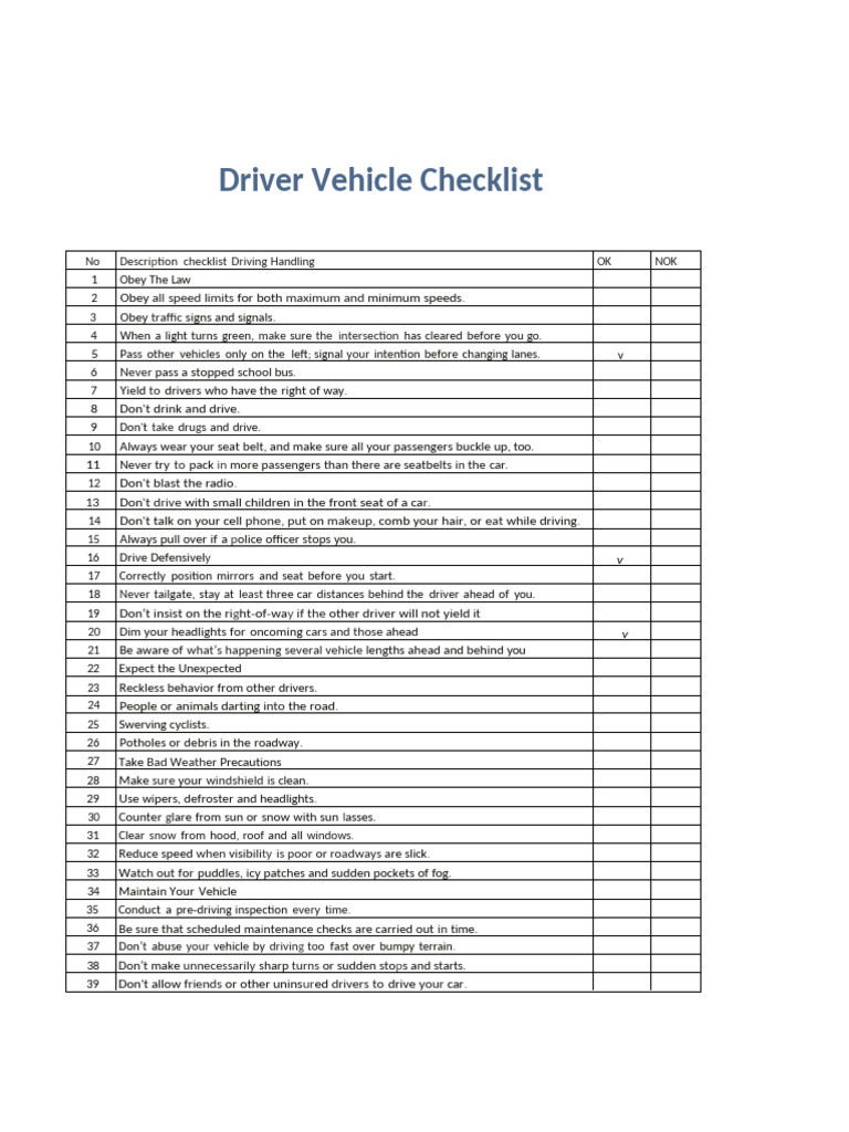 Driver Vehicle Checklist 2 | PDF