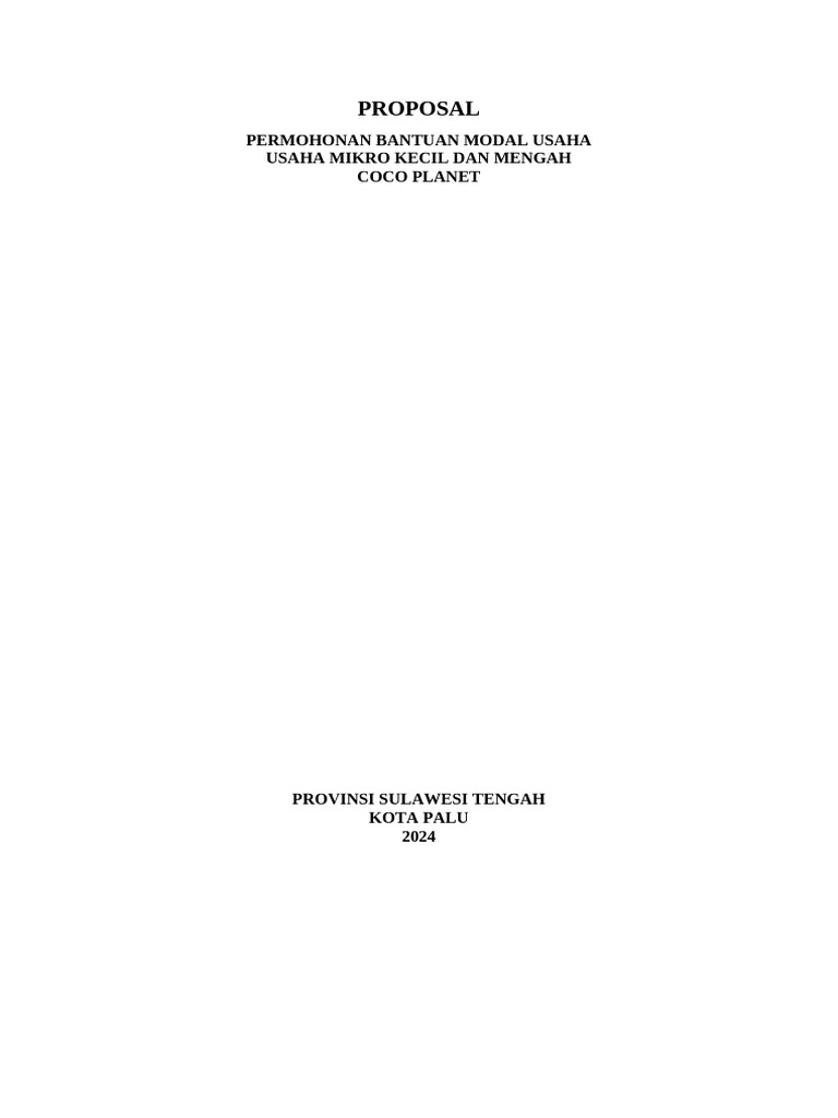 Proposal Permohonan Bantuan Modal Usaha CocoPlanet | PDF
