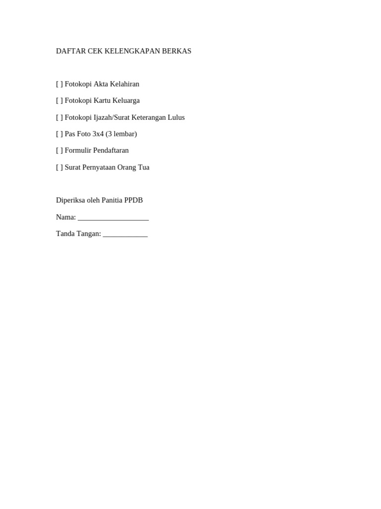 Daftar Cek Kelengkapan Berkas | PDF