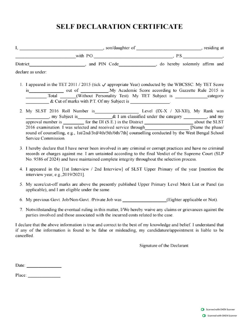 Upper Case Self Declaration Certificate - 1 (2) - 1 | PDF