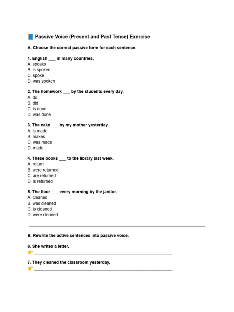 Present and Past Passive Voice Exercises 2 | PDF