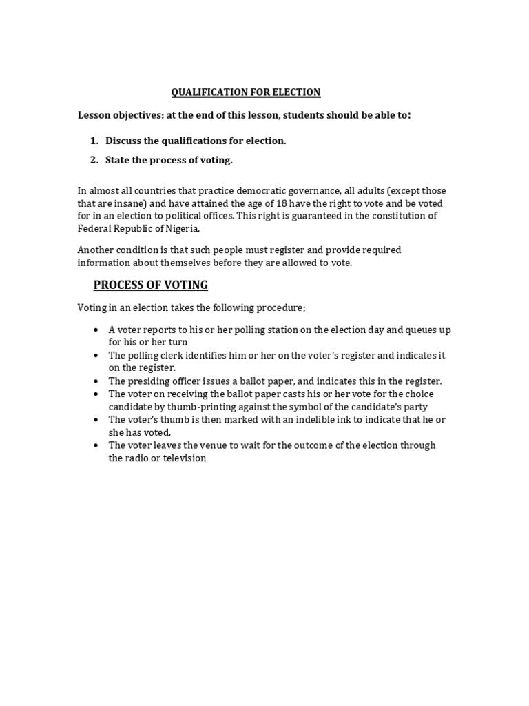 Qualifications for Election in Nigeria | PDF
