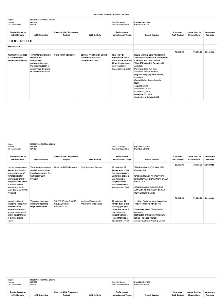 Annual GAD Accomplishment Reports-2023 | PDF