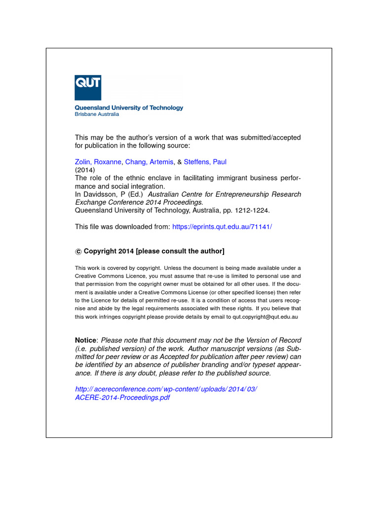 The Role of The Ethnic Enclave in Facilitating Immigrant Business ...