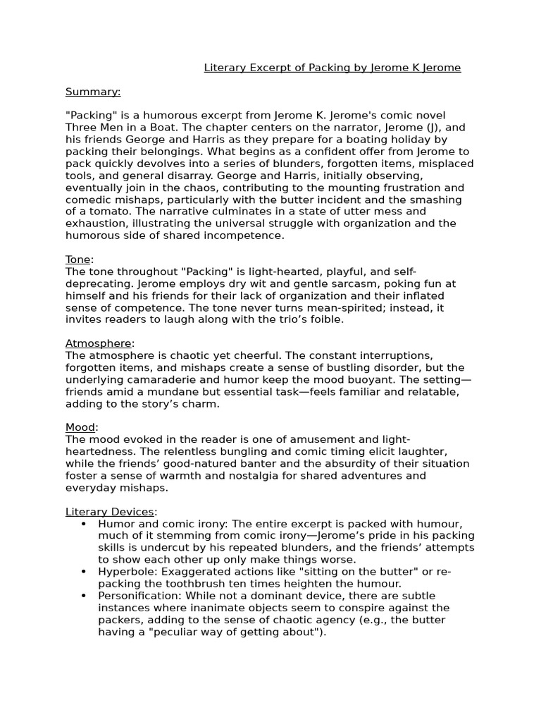 Literary Excerpt of Packing by Jerome K Jerome | PDF | Humour