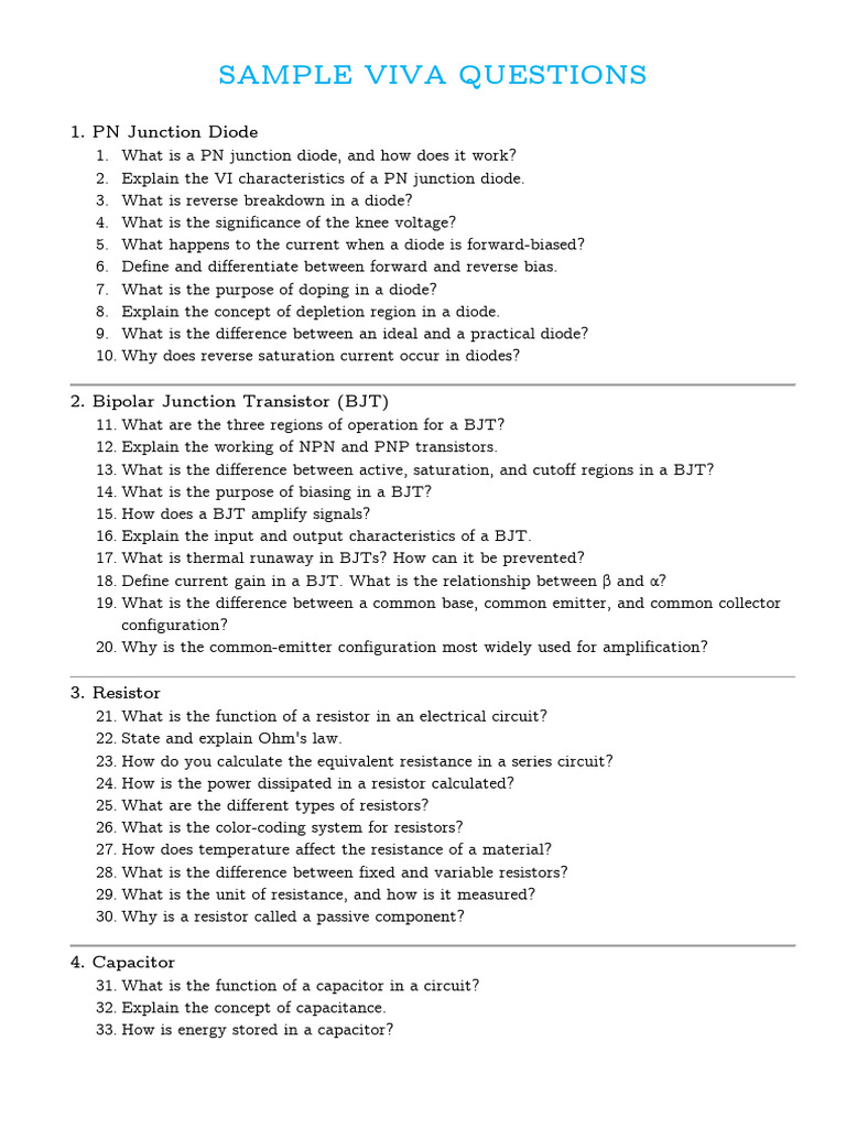 Sample FoE Practical Viva Questions | PDF | Rectifier | Bipolar ...