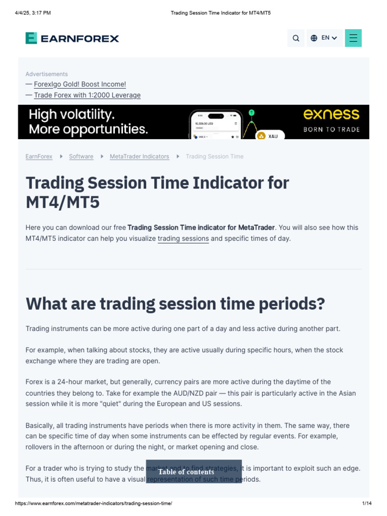 Trading Session Time Indicator For MT4 - MT5 | PDF | Foreign Exchange Market | Investing