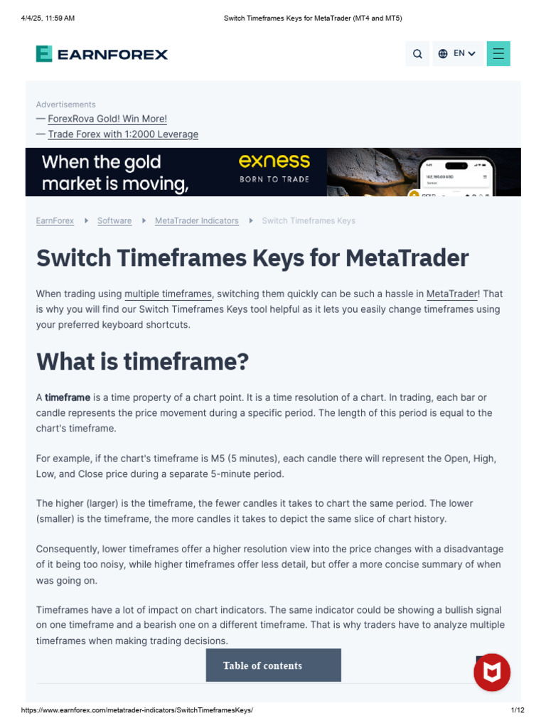 Switch Timeframes Keys For MetaTrader (MT4 and MT5) | PDF | Foreign Exchange Market | Contract ...