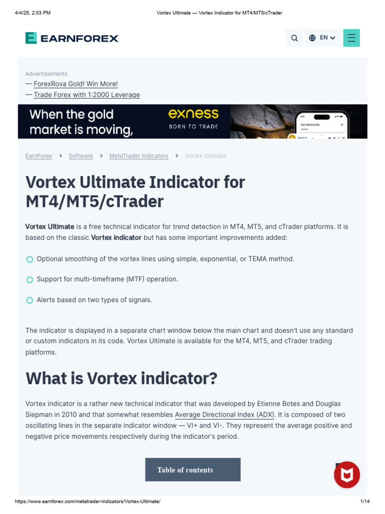 Vortex Ultimate - Vortex Indicator For MT4 - MT5 - Ctrader | PDF | Foreign Exchange Market ...