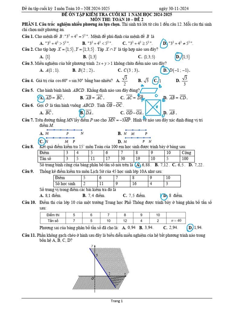 Đề Số 2 CK1 Toán 10 | PDF