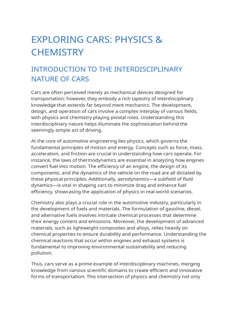 Exploring Cars - Physics & Chemistry | PDF | Engines | Combustion