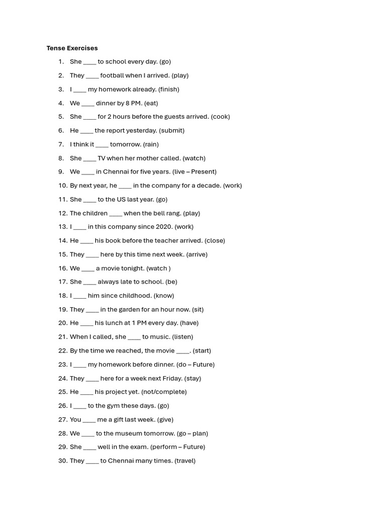 Tense Exercises 1 | PDF