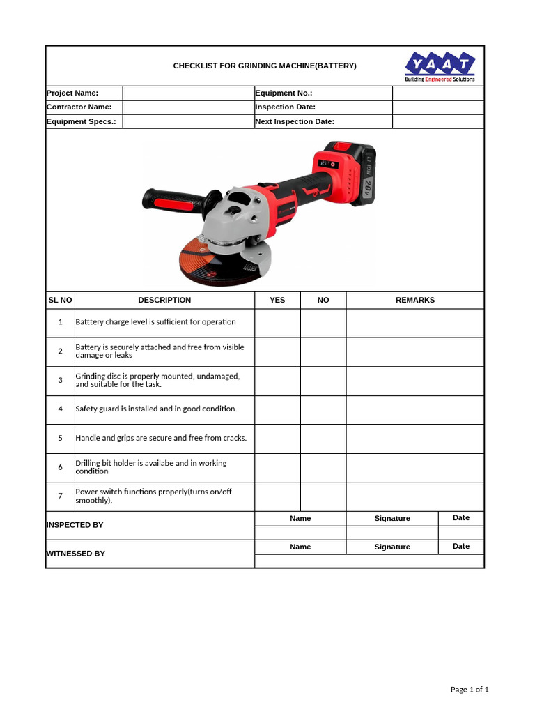 Grinding Machine Inspection Checklist | PDF