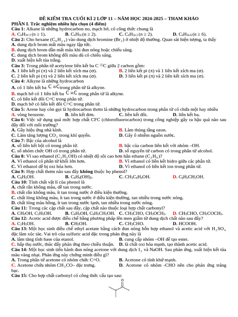 TEST THỬ CUỐI KÌ 2 - 11 - KHANH - 2025 - HS | PDF