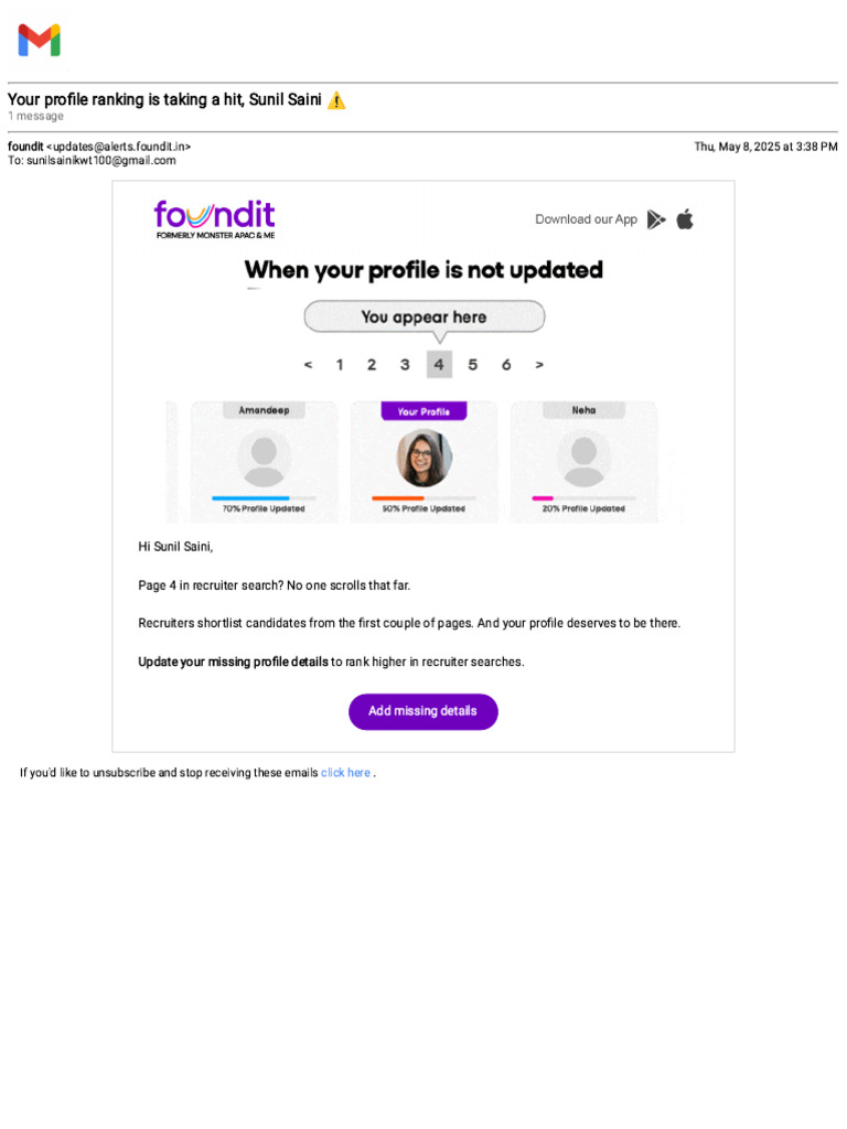Gmail - Your Profile Ranking Is Taking A Hit, Sunil Saini | PDF