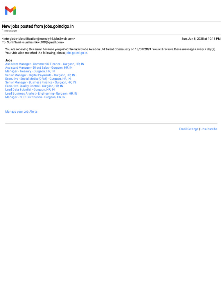 Gmail - New Jobs Posted From Jobs - Goindigo.in | PDF