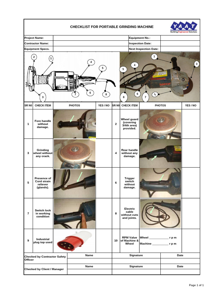 K035-Pic-Checklist For Portable Grinding Machine | PDF | Motor Vehicle | Land Vehicles