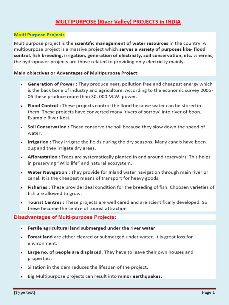 Multipurpose (River Valley) Projects in India | PDF | Natural ...