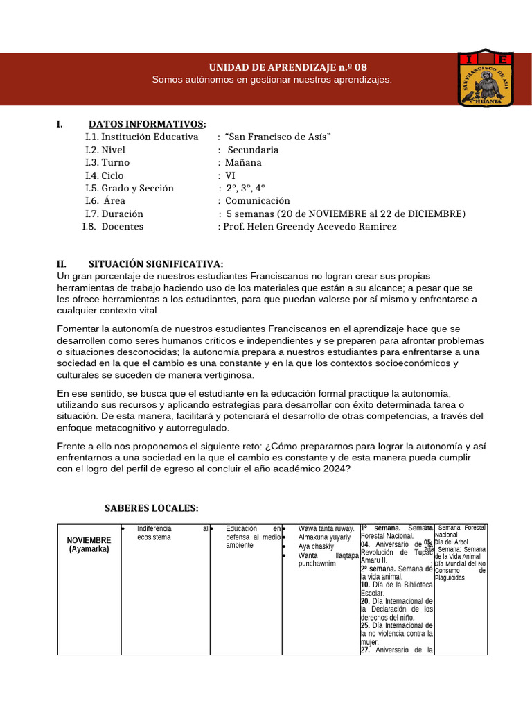 Unidad 8 Sfa | PDF | Aprendizaje | Léxico