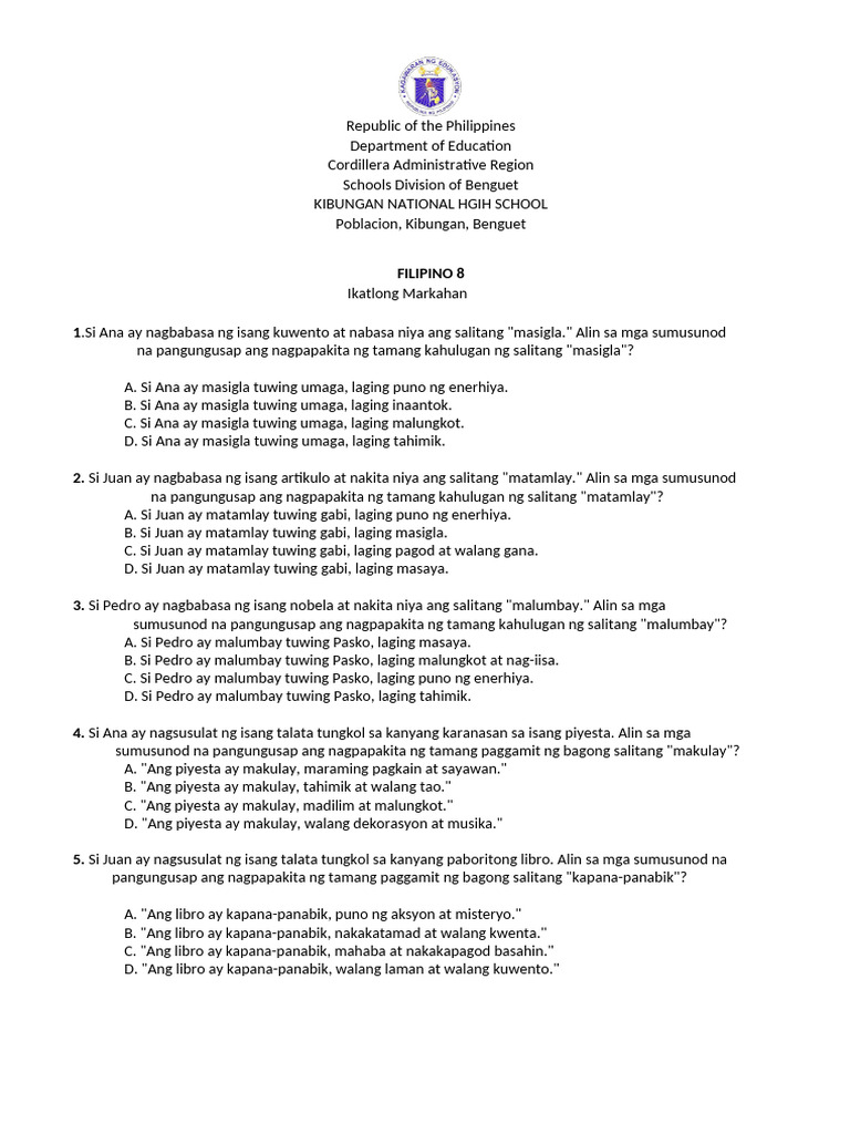 Filipino Exam SOLO Moves | PDF