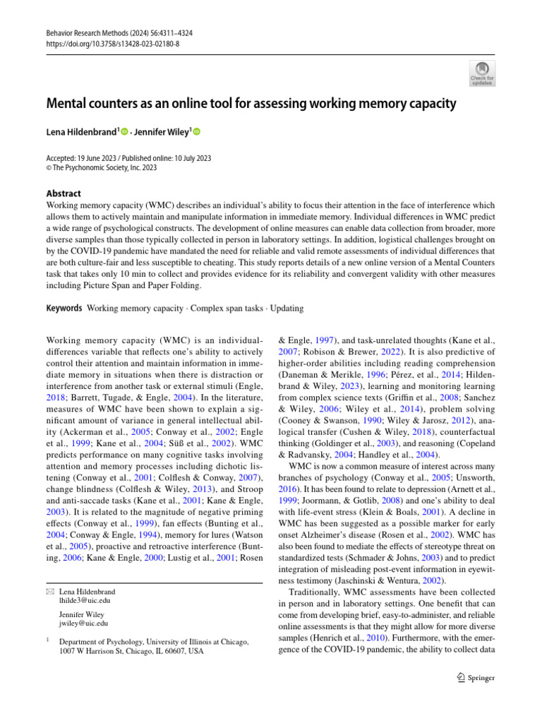 Contadores Mentales | PDF | Working Memory | Validity (Statistics)