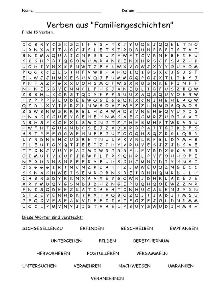 Suchsel 15 Verben Schwer Mit Loesungen | PDF