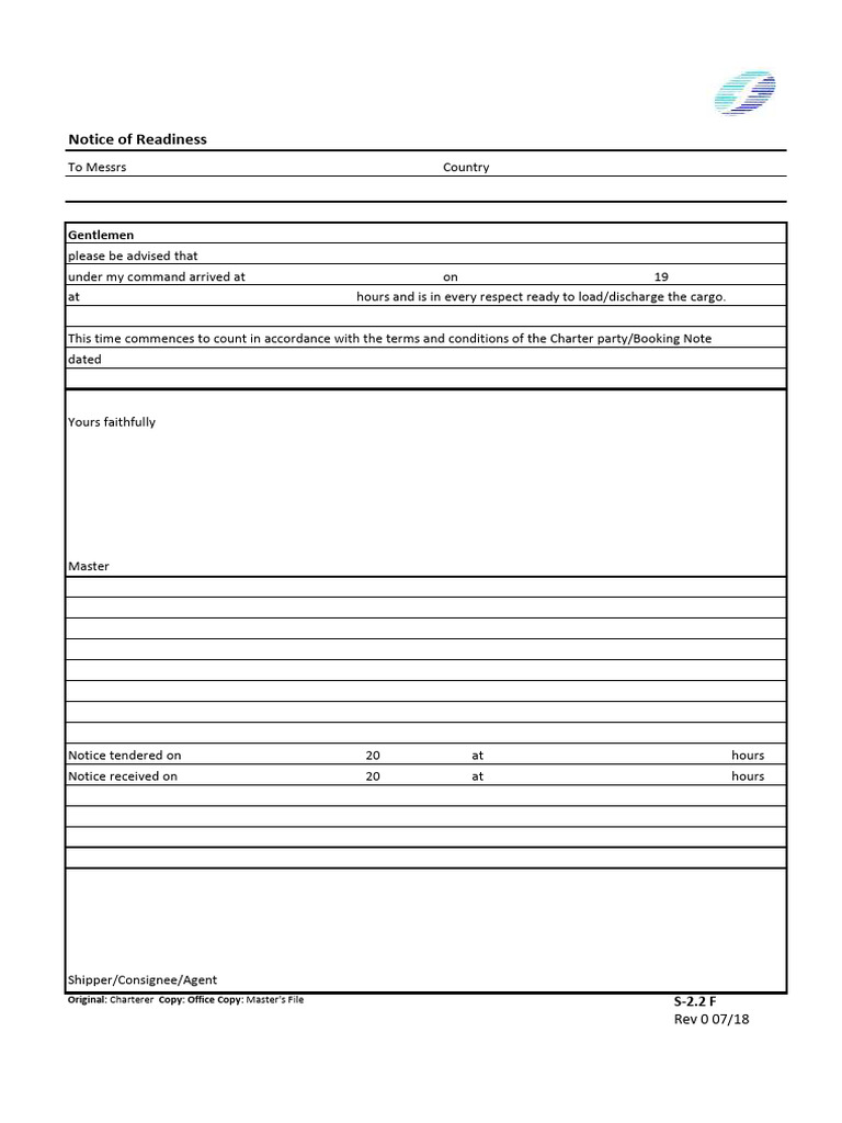 S-2.2F - Notice of Readiness | PDF
