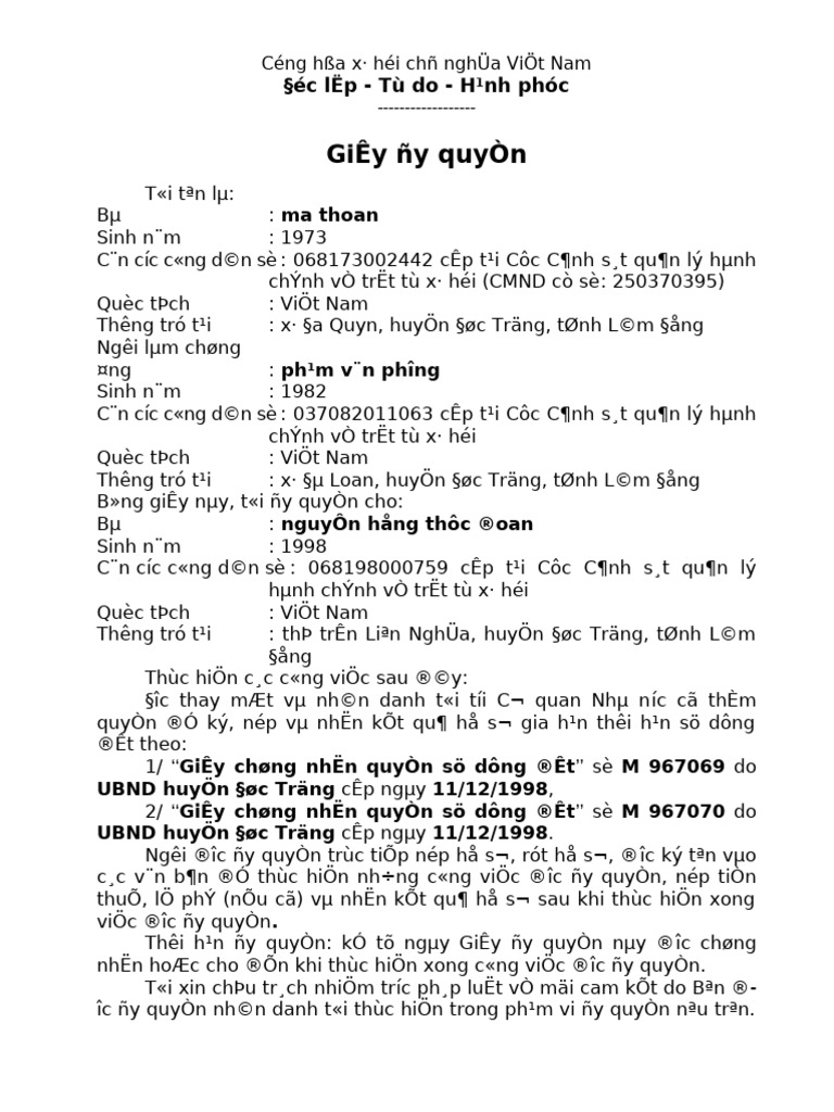 giay uy quyen Ma Thoan | PDF