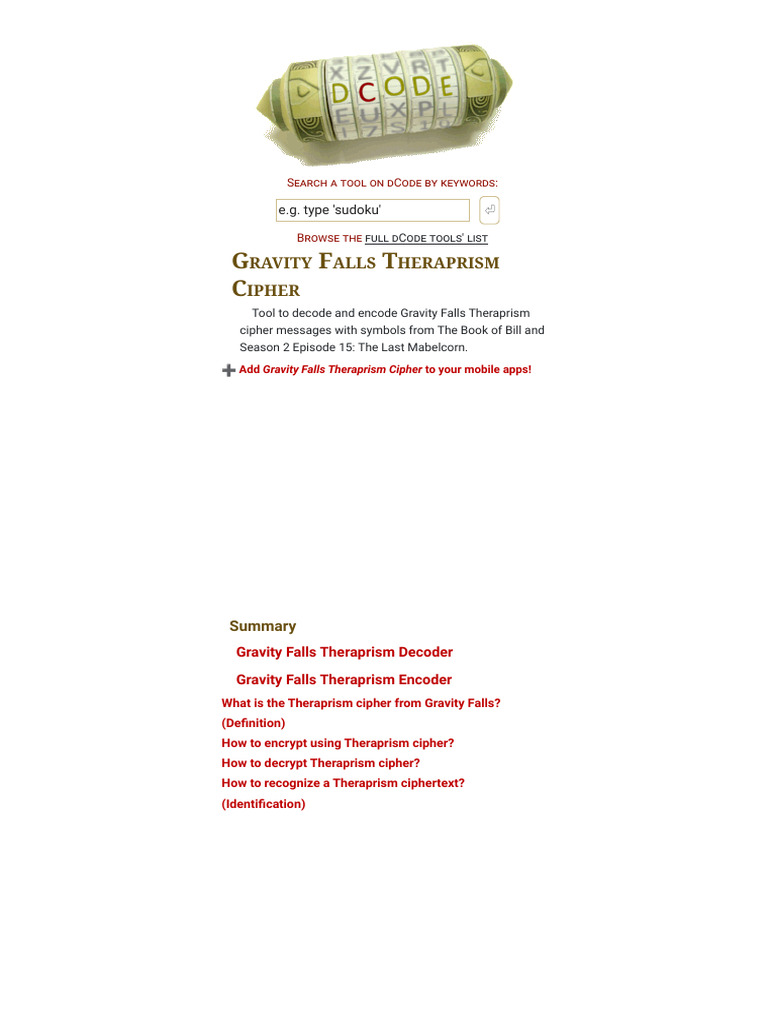 Gravity Falls Theraprism Cipher Translator - Online Decoder | PDF ...