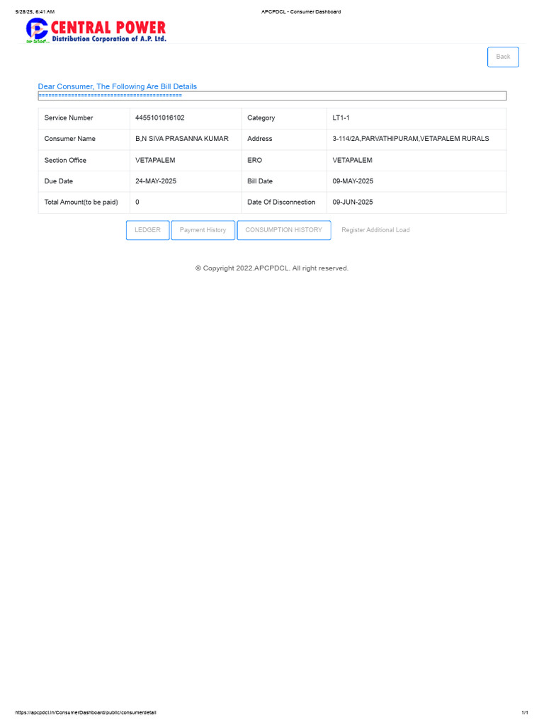 APCPDCL - Consumer Dashboard | PDF
