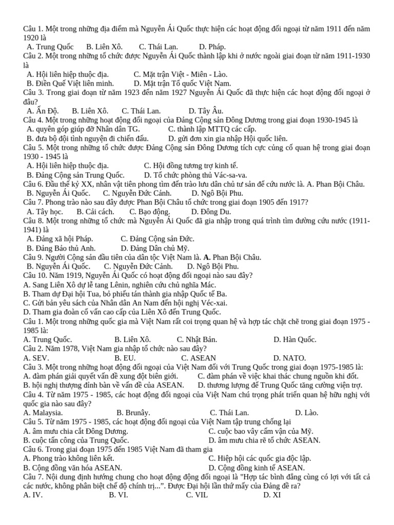 Đề Cương Sử 12 Giữa Hkii | PDF