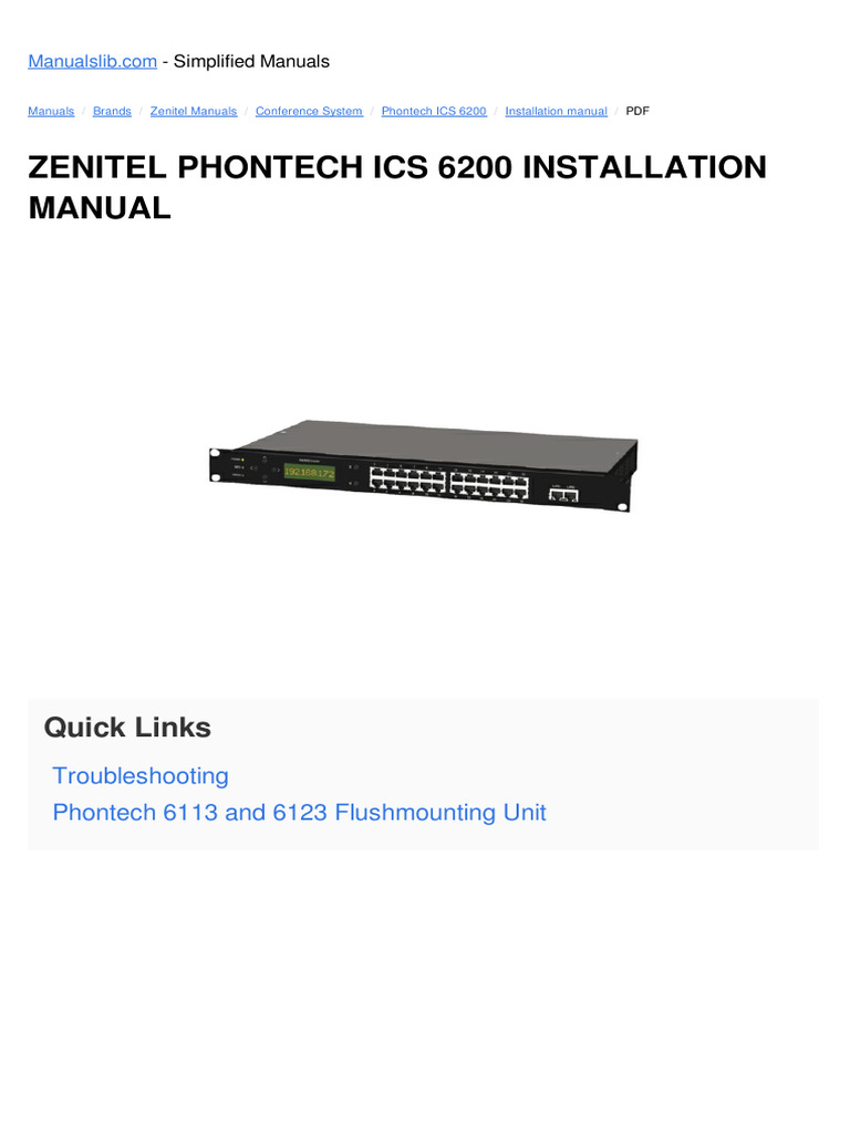 Zenitel Phontech Ics 6200 Installation Manual: Quick Links | PDF ...