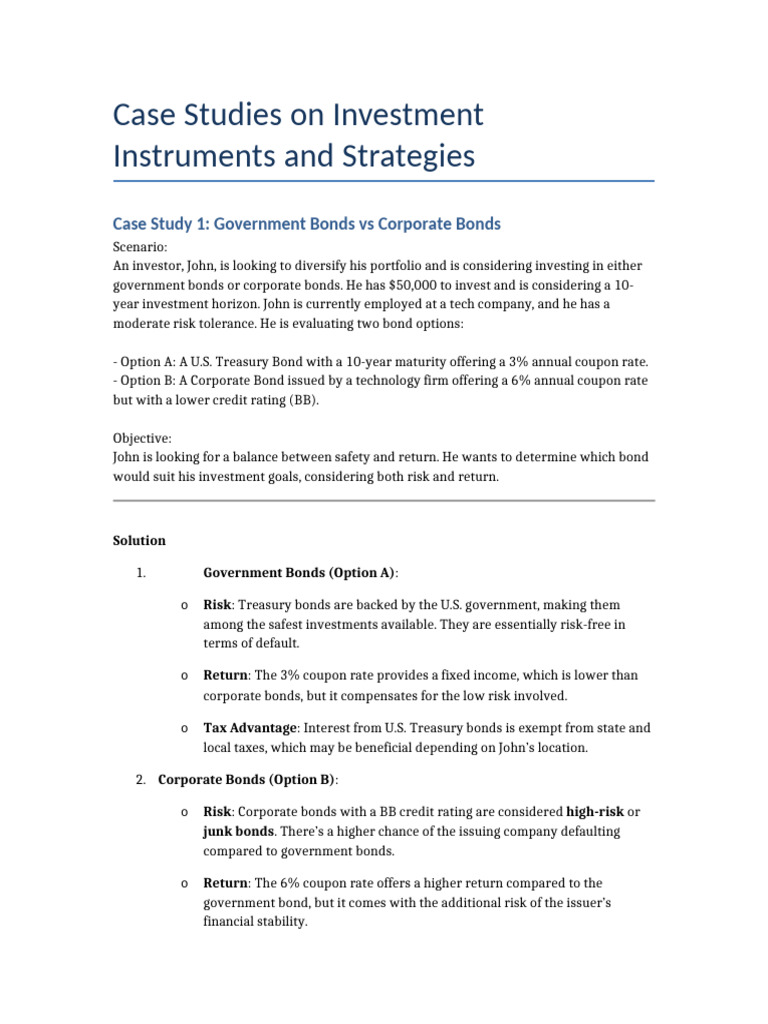 Investment Case Studies | PDF | Bonds (Finance) | Diversification (Finance)