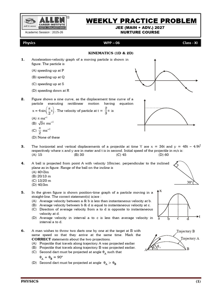Weekly Practice Problem: Physics WPP - 06 Class - XI | PDF ...