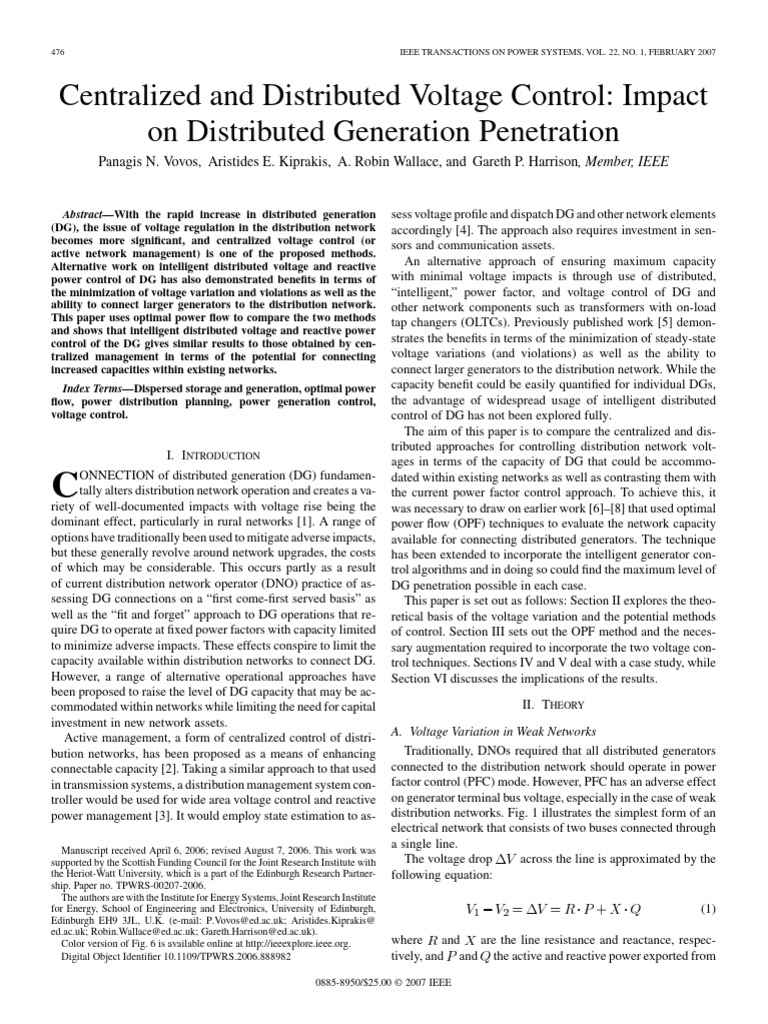 Centralized and Distributed Voltage Control Impact On Distributed ...