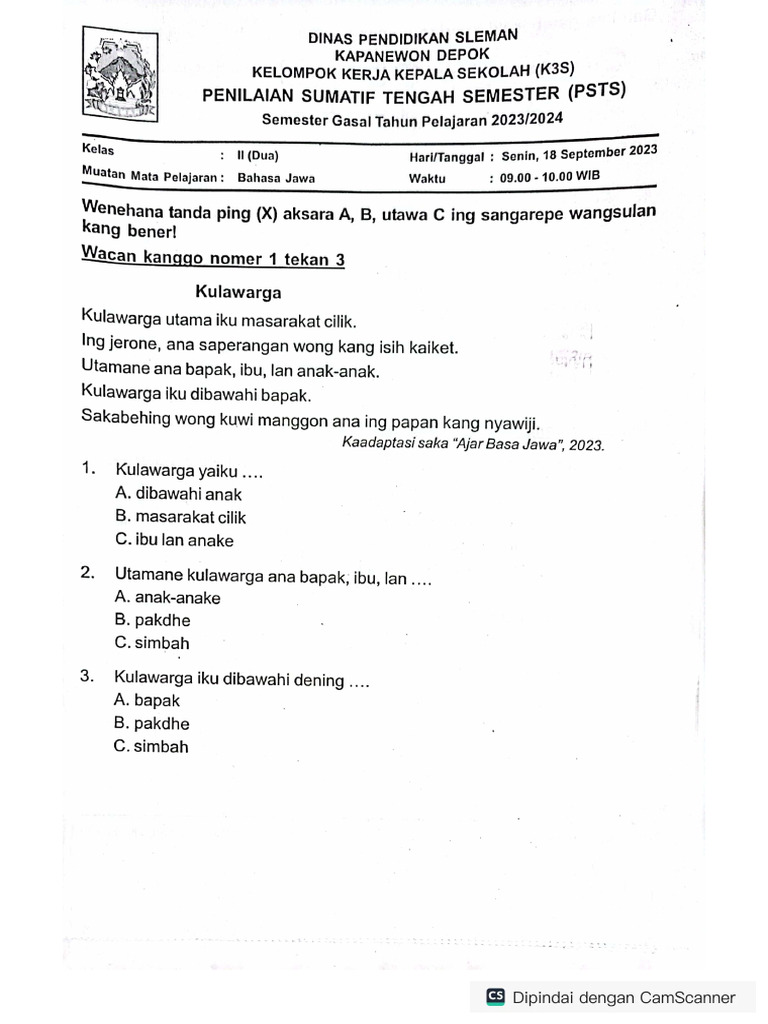 PSTS Gasal B. Jawa 23-24 | PDF