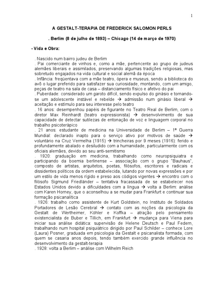A Gestalt-Terapia de Frederick Salomon Perls | PDF | Terapia Gestalt ...