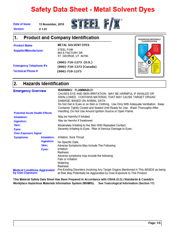 Acetone-Metal Solvent Dyes Sds-Updated - V 1.01 - 1.02 - 11.15.18 | PDF ...