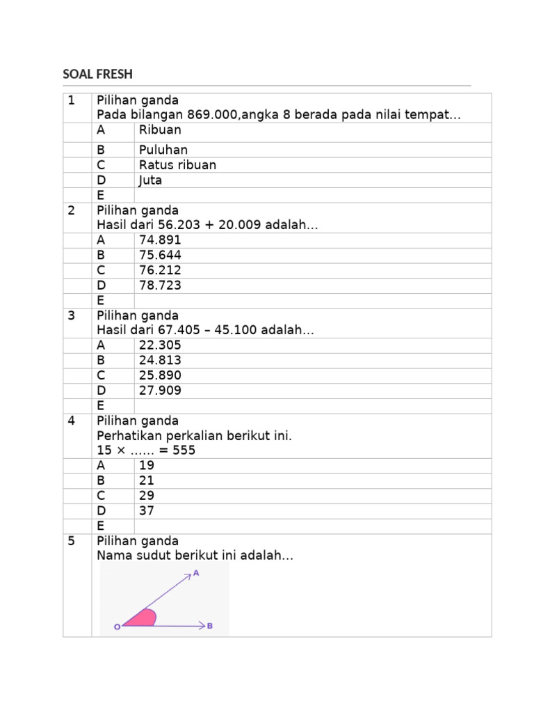 Template Soal Fress Matematika | PDF