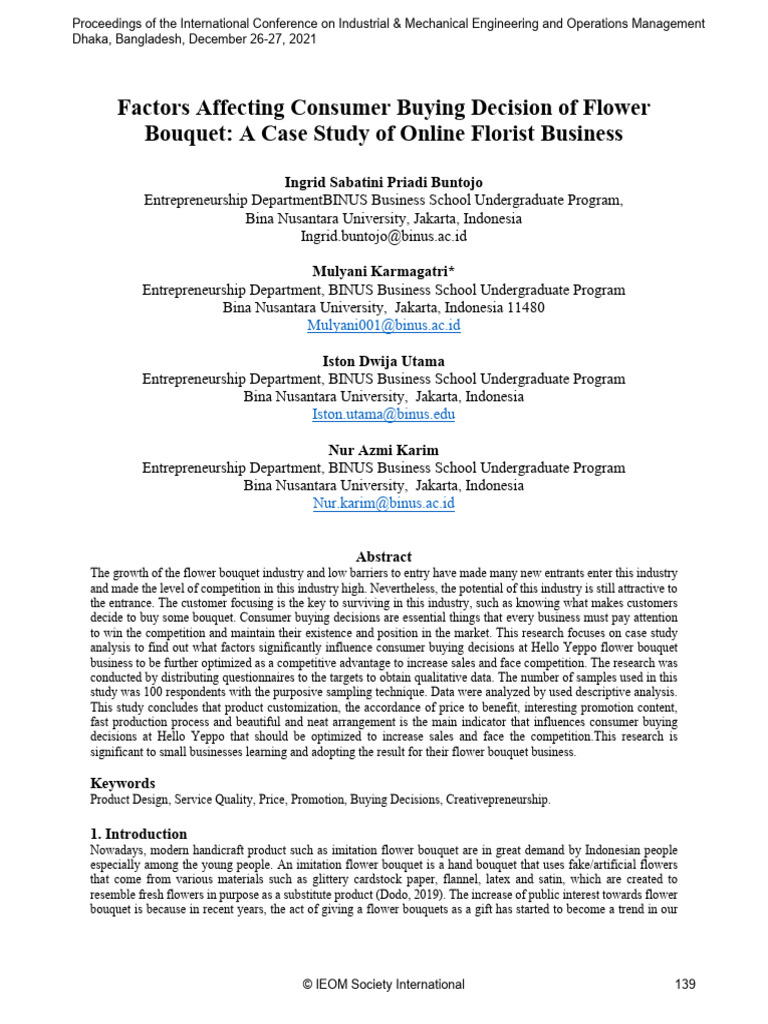 Factors Influencing Flower Bouquet Purchases | PDF | Floristry ...