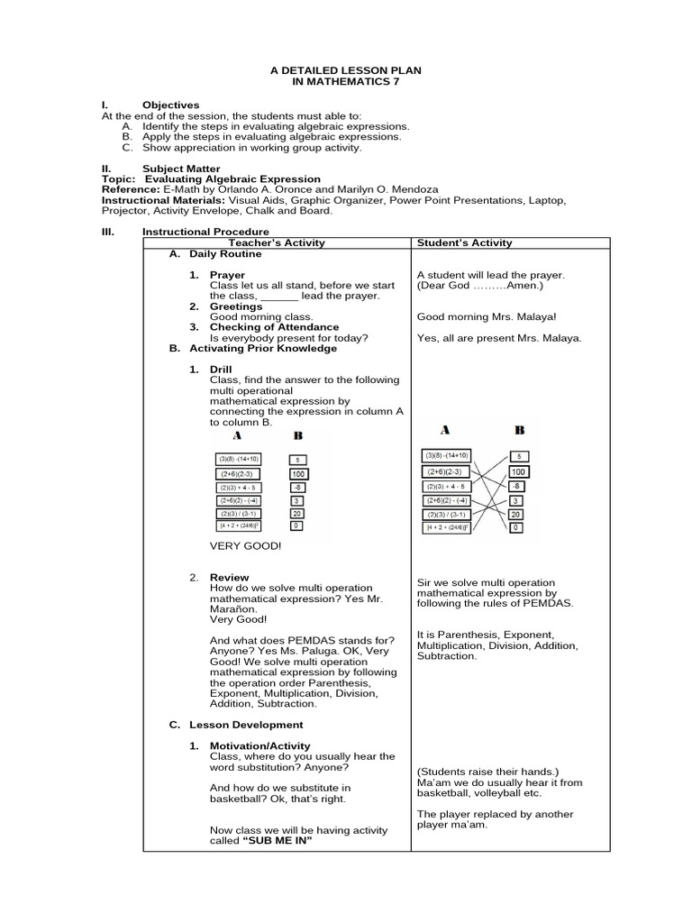 A DETAILED LESSON PLAN - Project | PDF | Mathematics